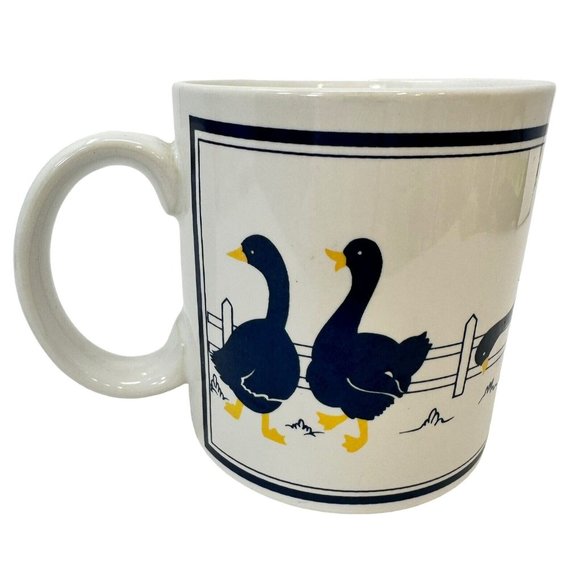 Unbranded | Dining | Blue Goose Geese Mug White Navy Yellow Walking ...